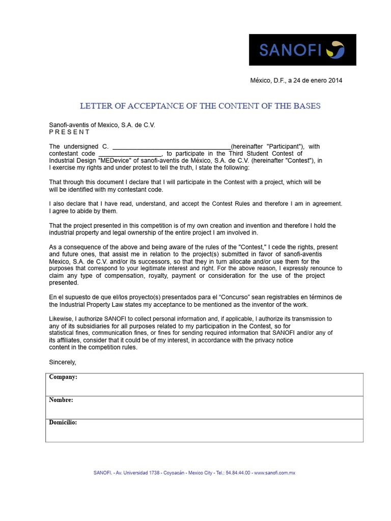 Acceptance Letter Bases VF | PDF