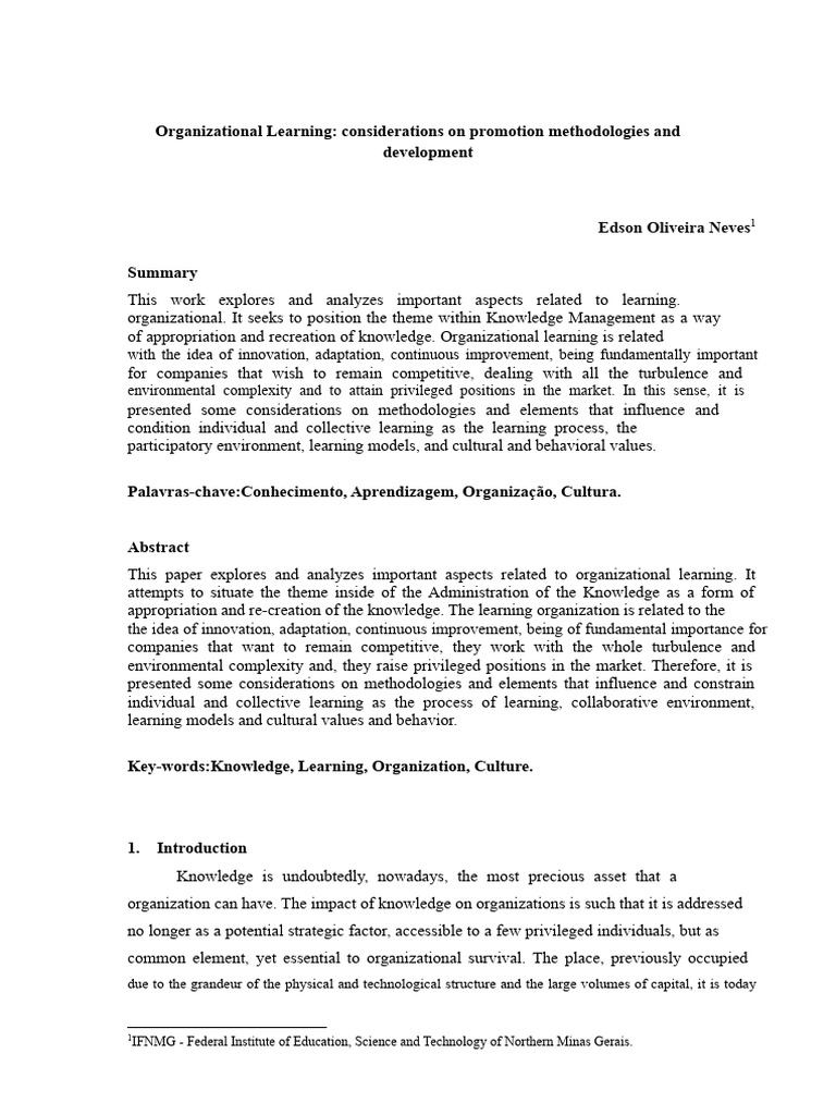 Organizational Learning Pdf Knowledge Learning