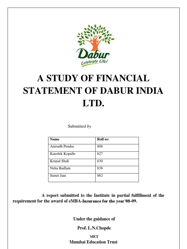 A Study of Financial Statement of Dabur India LTD.: Submitted by ...