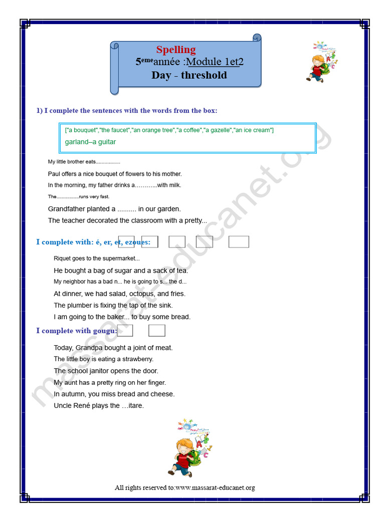 5th Year Module 1 and 2 Level 1 and 2 Day Spelling | PDF | Foods | Cuisine