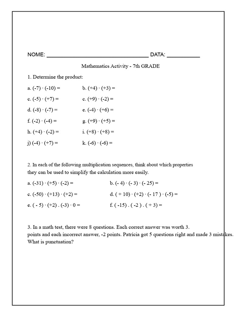 7th Grade Math Multiplication Activities | PDF