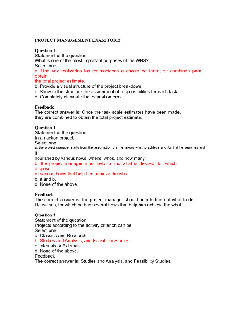 Project Management Exam Toic2 | PDF | Project Management