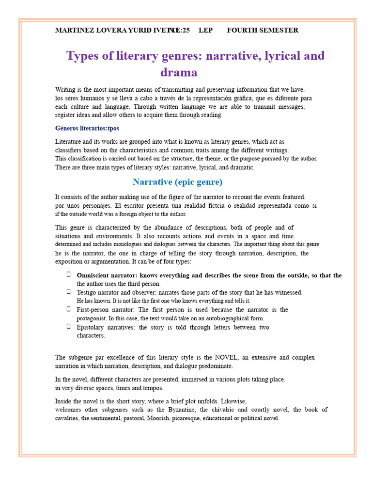 Types of literary genres | PDF | Narrative | Poetry