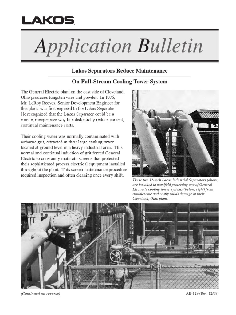 Lakos Separator Manual for GE Cooling System | PDF | Water | Industries