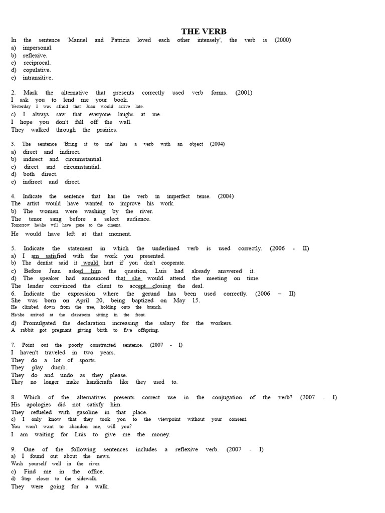 verb questions.docx | PDF | Verb | Syntax
