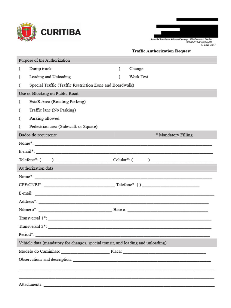 Traffic Authorization Request Form | PDF