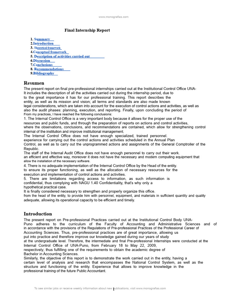 Final Internship Report at UNA-Puno | PDF | Audit | Internal Control