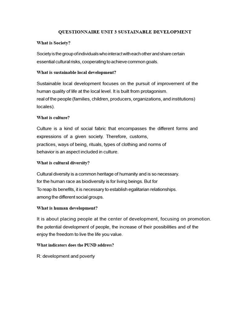 Sustainable Development Questionnaire Guide | PDF | Sustainability ...