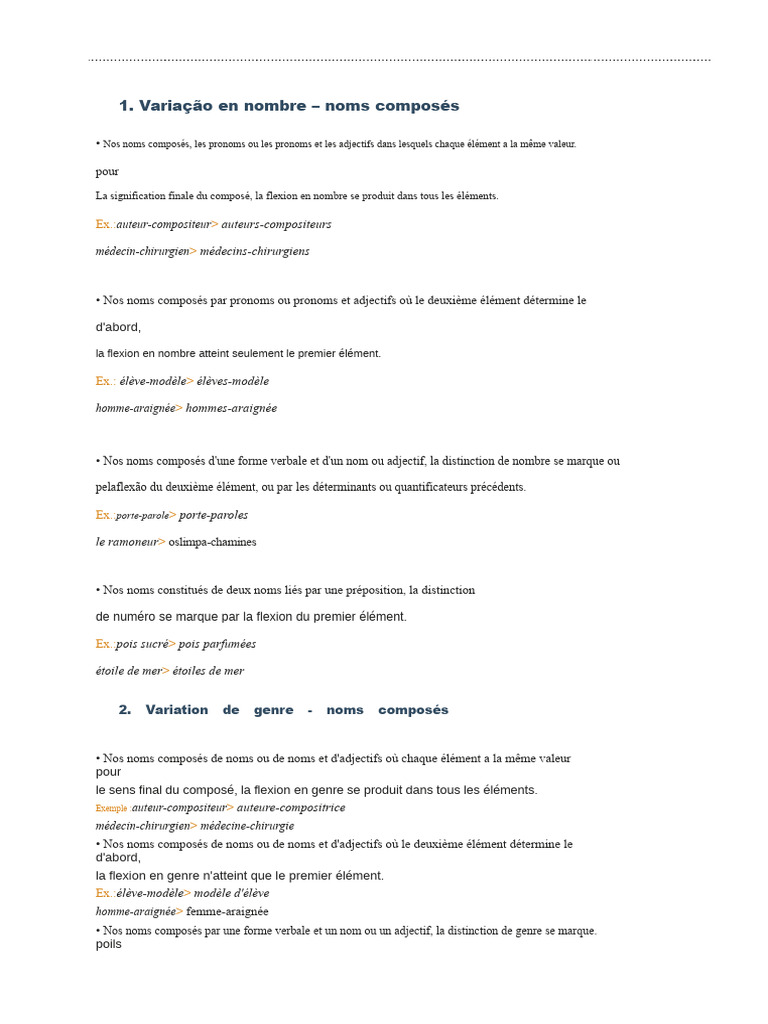 Variation de nombre et genre des noms composés | PDF