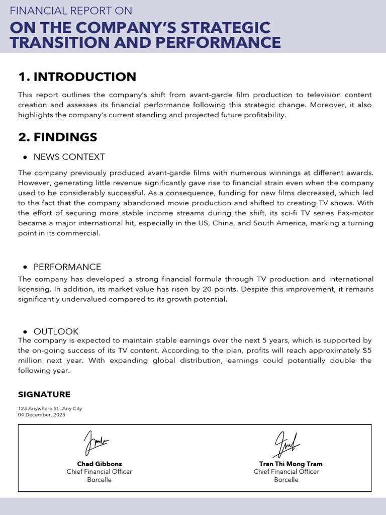 Company Financial Transition Report | PDF