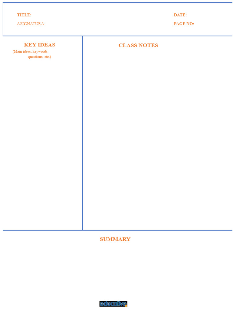 Cornell Method Template Notes | PDF