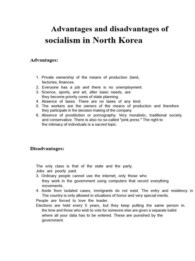 Advantages and Disadvantages of Socialism in North Korea | PDF