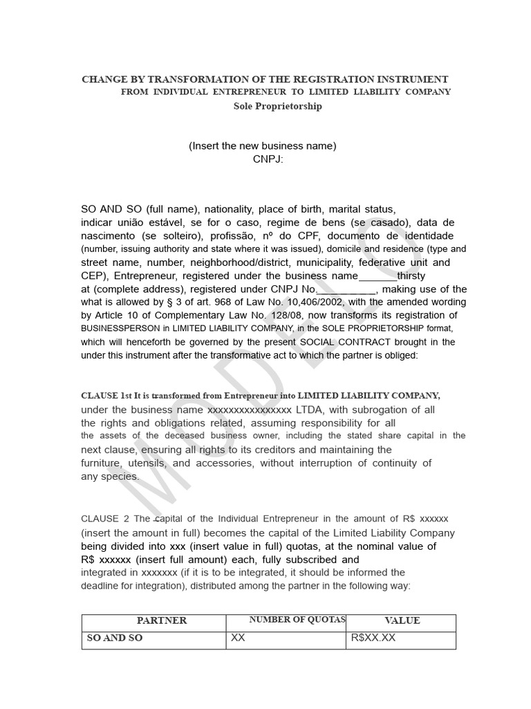 Model For Transforming An Individual Entrepreneur Into A Sole Limited ...