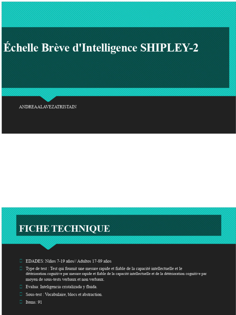 Échelle Brève d'Intelligence SHIPLEY-2 | PDF