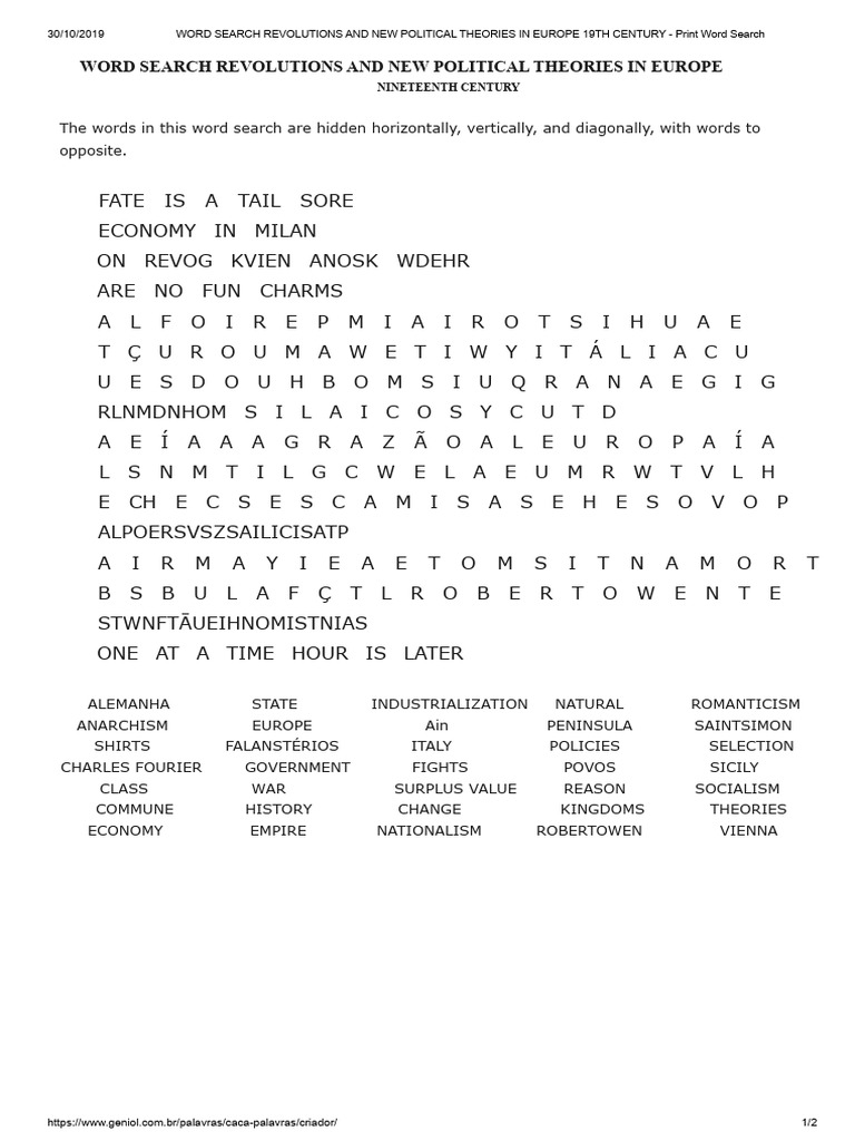 Word Search Revolutions and New Political Theories in Europe 19th ...