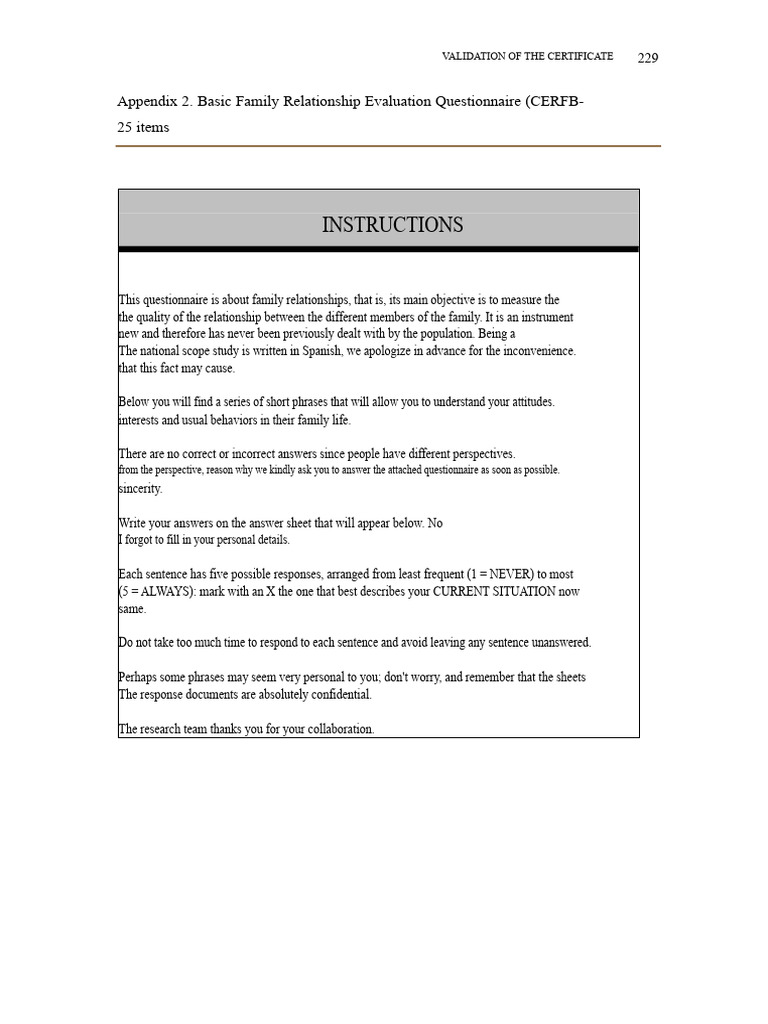Family Relationship Evaluation Questionnaire | PDF | Questionnaire ...