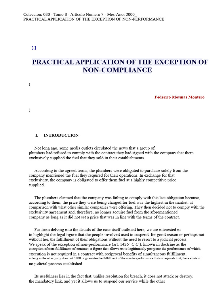 00 Practical Application of The Exception of Non-Compliance | PDF ...