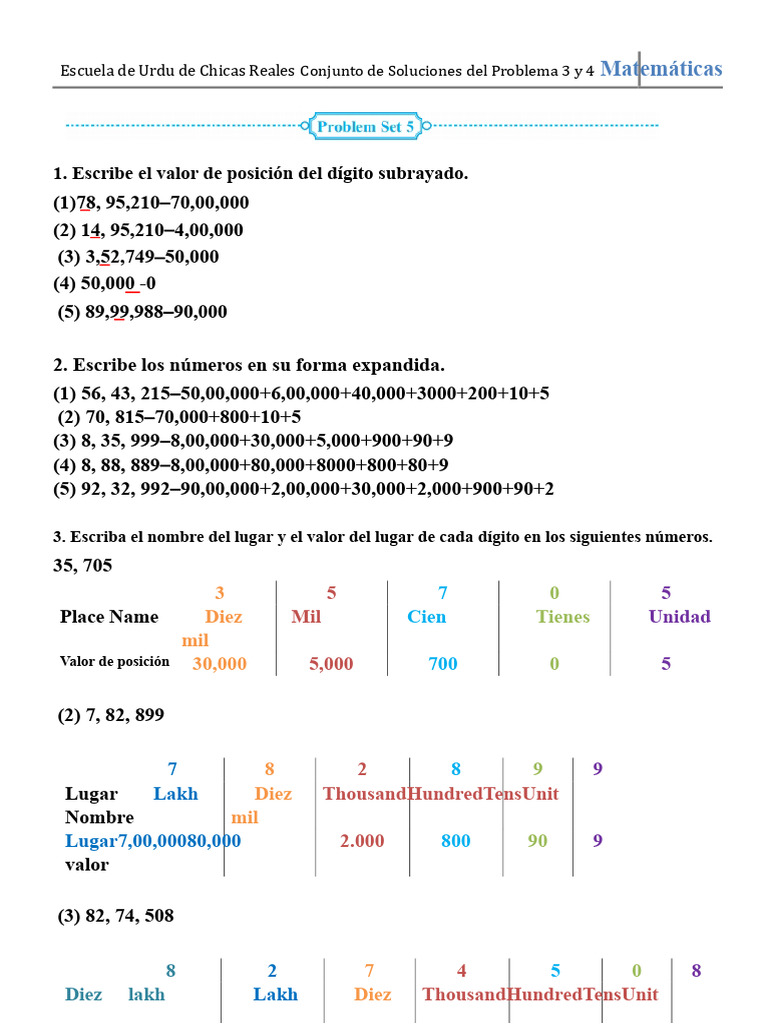 Conjunto de soluciones del problema de trabajo de números del conjunto 5 y 6 de matemáticas de ...