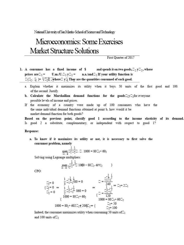 Microeconomics Exercises: Market Structure Analysis | PDF | Economic ...