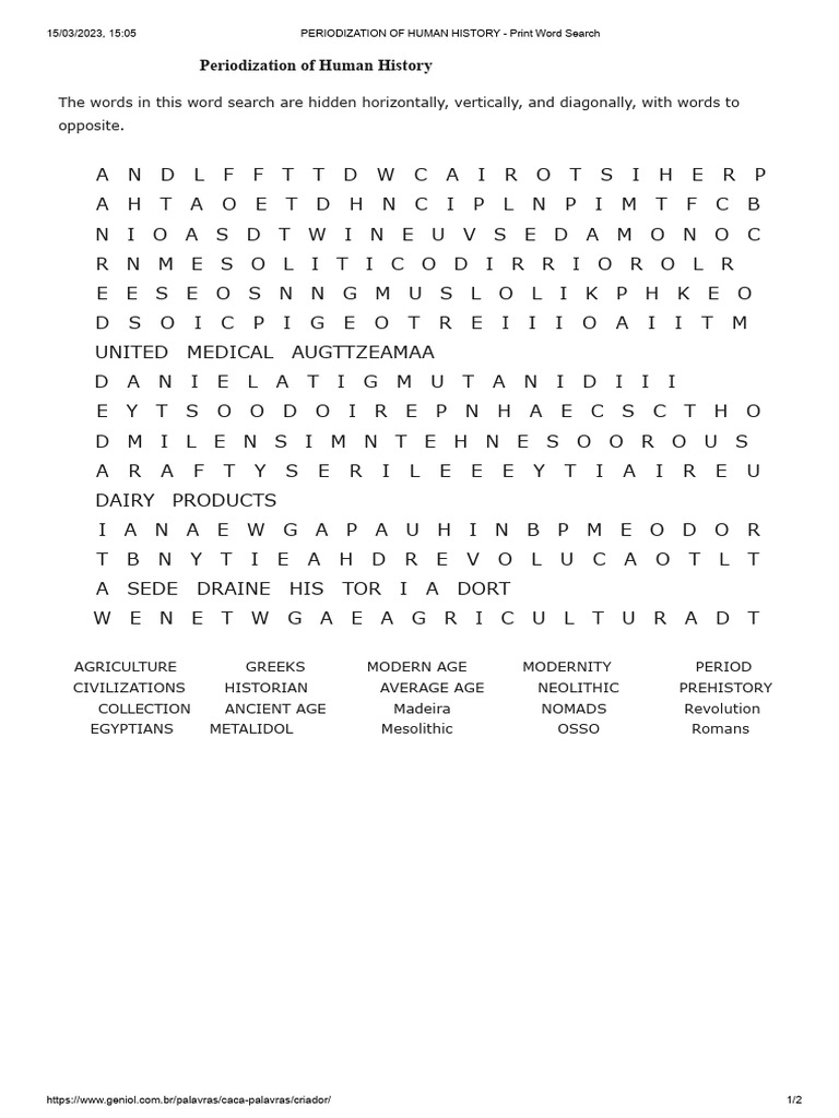 PERIODIZATION OF HUMAN HISTORY - Print Word Search | PDF | Word Search ...