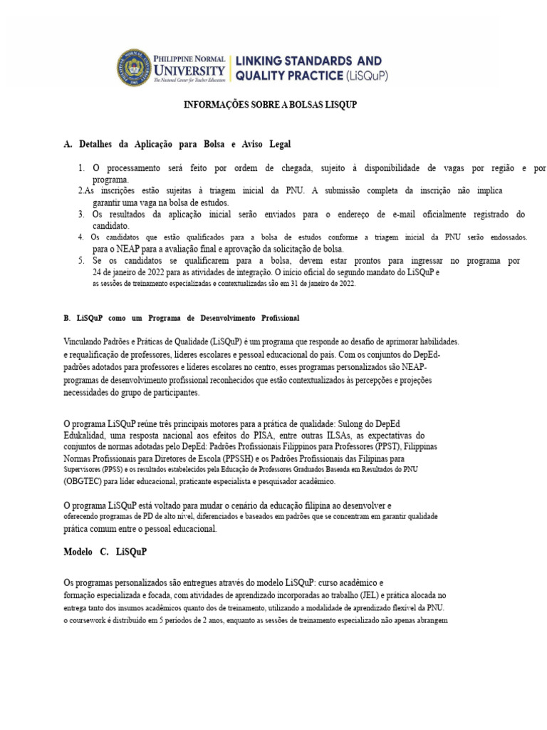 Bolsa LiSQuP: Inscrições e Programas | PDF | Pedagogia | Pós-graduação