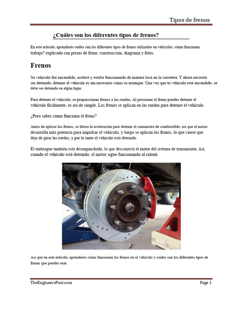 Tipos de frenos en vehículos explicados | PDF | Eje | Tecnología de ...
