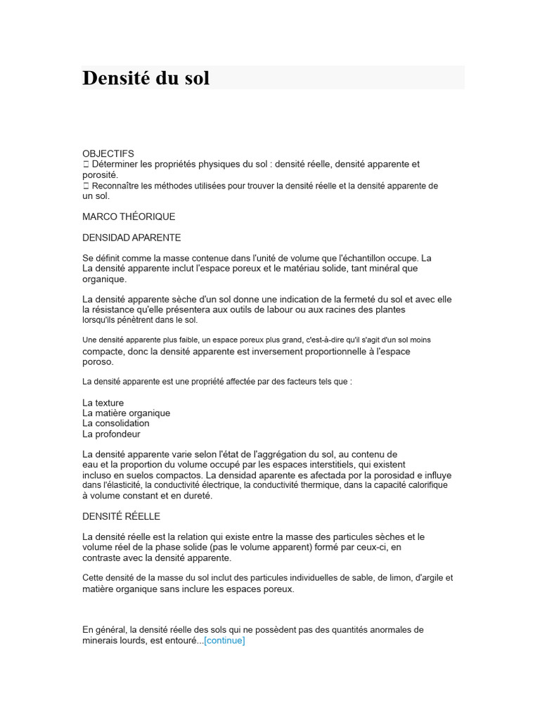 Propriétés et méthodes de densité du sol | PDF | Porosité | Physique ...