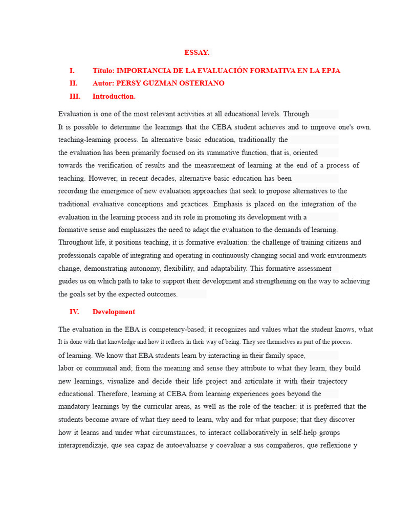 Formative Evaluation Essay | PDF | Evaluation | Cognition
