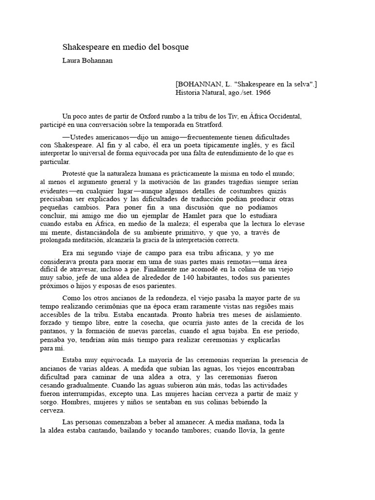 Bohannan - Shakespeare en Medio Del Monte | PDF | Aldea | William ...