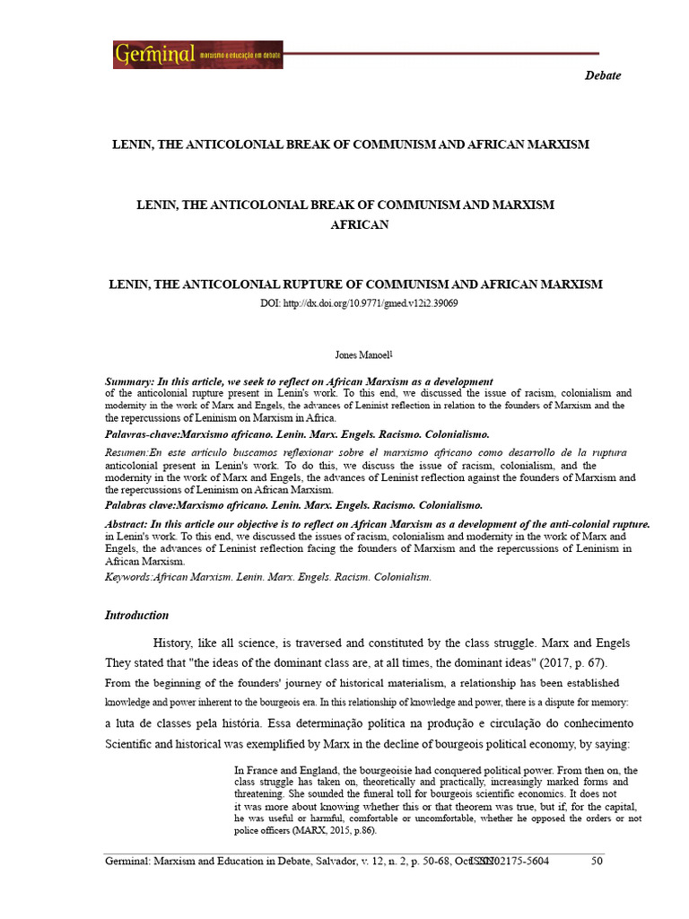 Lenin, The Anticolonial Break of Communism and African Marxism - Jones ...