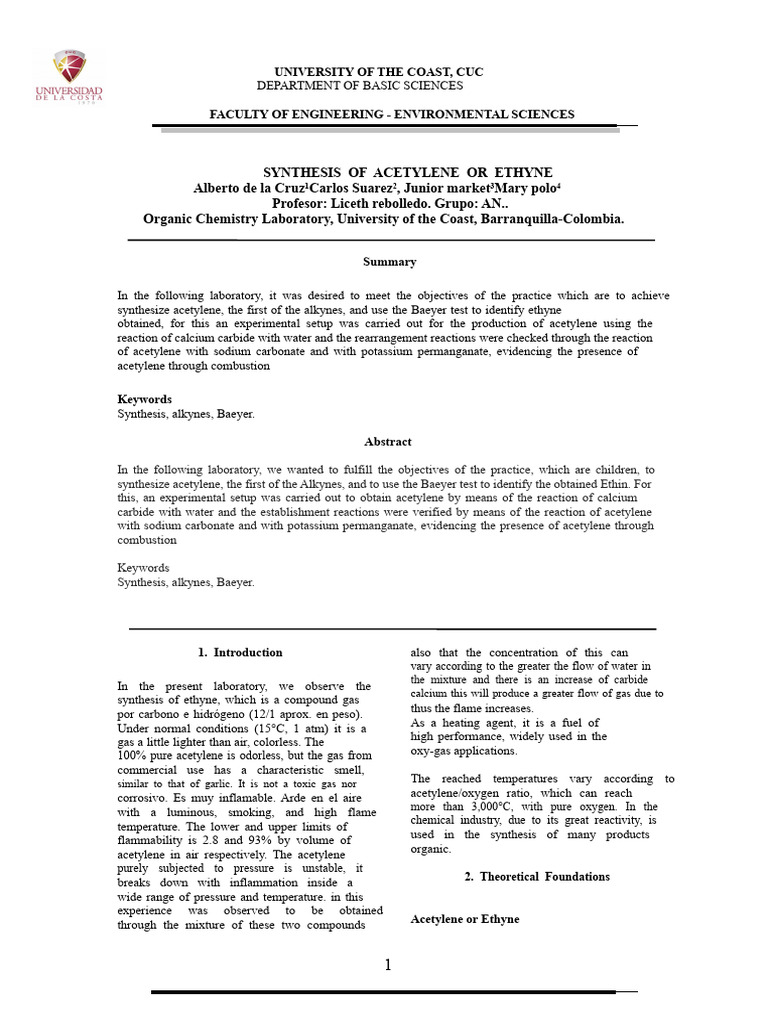Synthesis and Testing of Acetylene | PDF | Gases | Atmosphere Of Earth