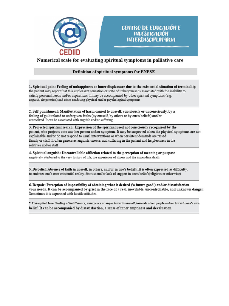 Numerical scale to evaluate spiritual symptoms in palliative care (1 ...