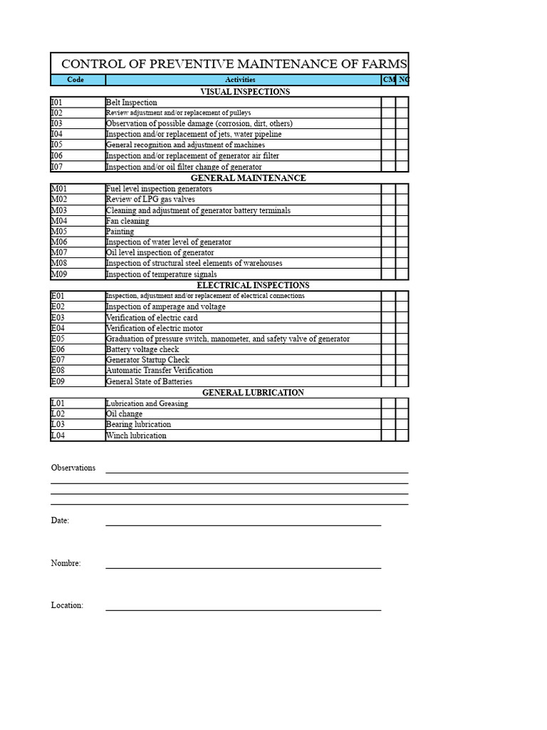 Preventive Maintenance Control for Farms | PDF | Mechanical Engineering