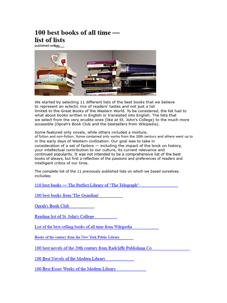 Top 100 Essential Books List | PDF
