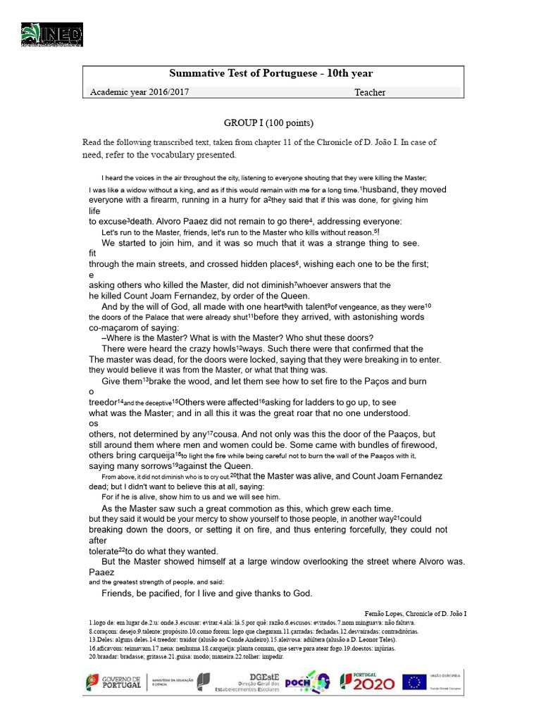 Chronicle Test D. João I | PDF | Syntax | Grammar