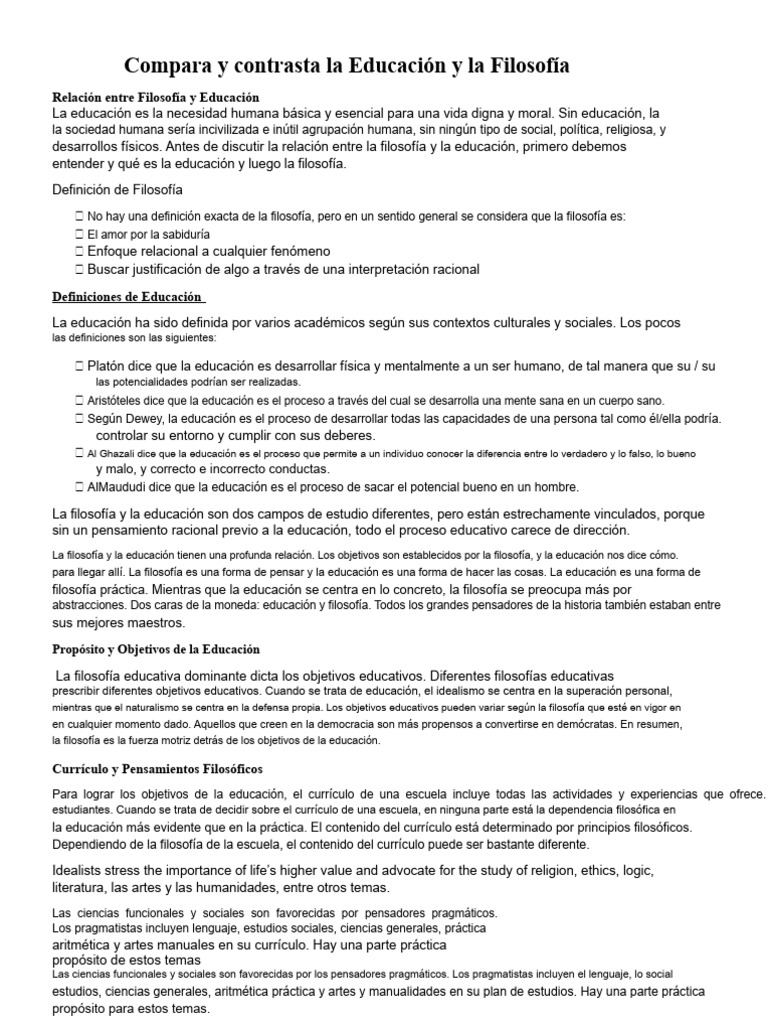 Comparar y Contrastar La Educación y La Filosofía | PDF | Plan de ...