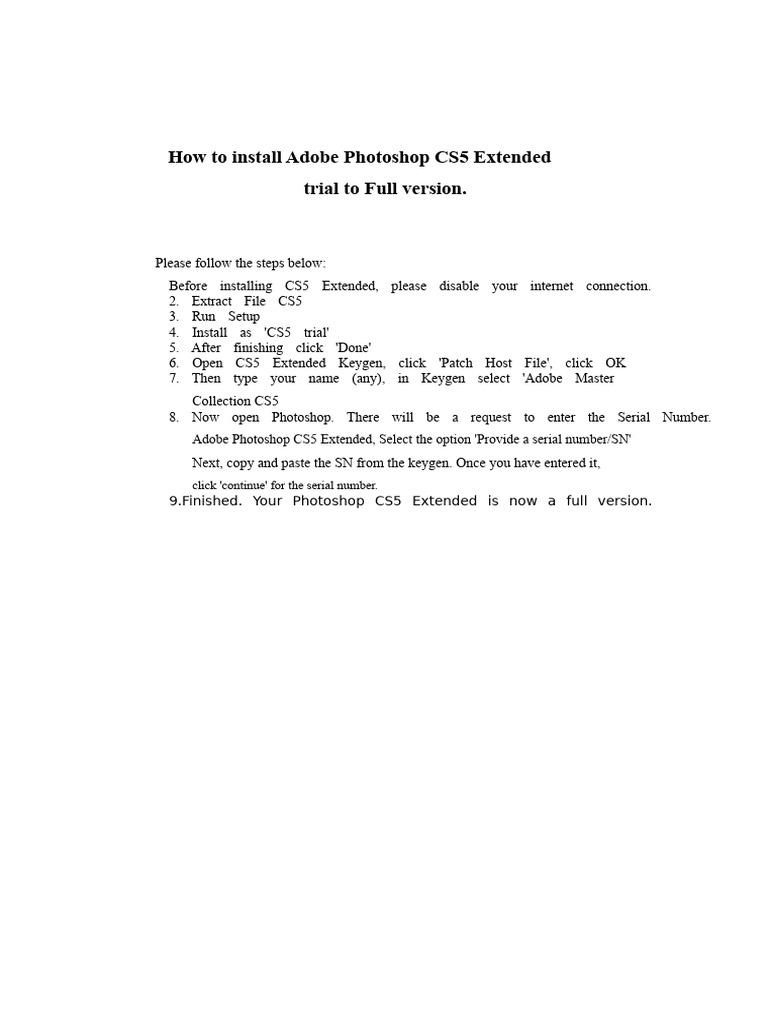 Adobe Photoshop CS5 Extended Trial To Full Version | PDF