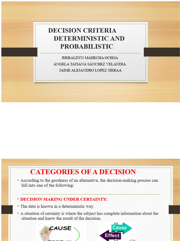 DETERMINISTIC AND PROBABILISTIC DECISION CRITERIA.pptx | PDF ...