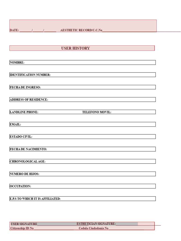 Anamnesis For Aesthetic Procedure | PDF | Surgery | Medical Specialties