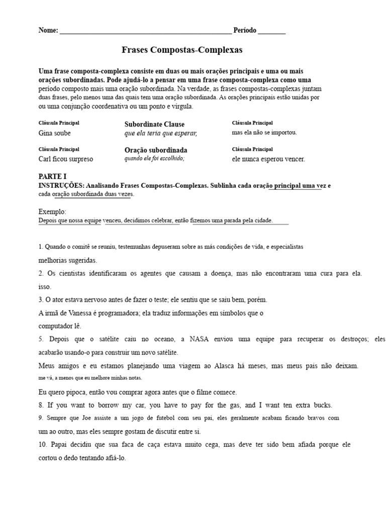 frases compostas complexas | PDF | Oração