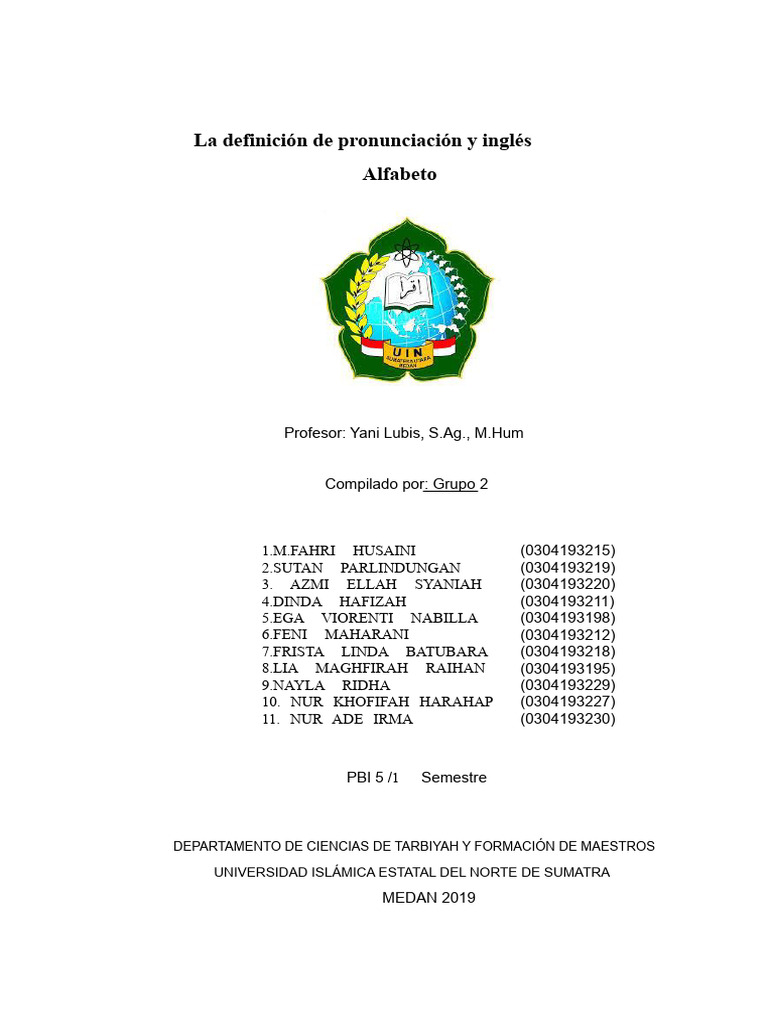 La Definición de Pronunciación y El Alfabeto Inglés 2 | PDF | Idioma en ...