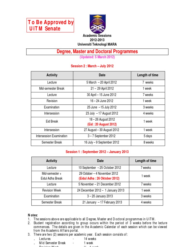 Academic Sessions 2012-2013 | PDF | Academic Term | Academic Degree