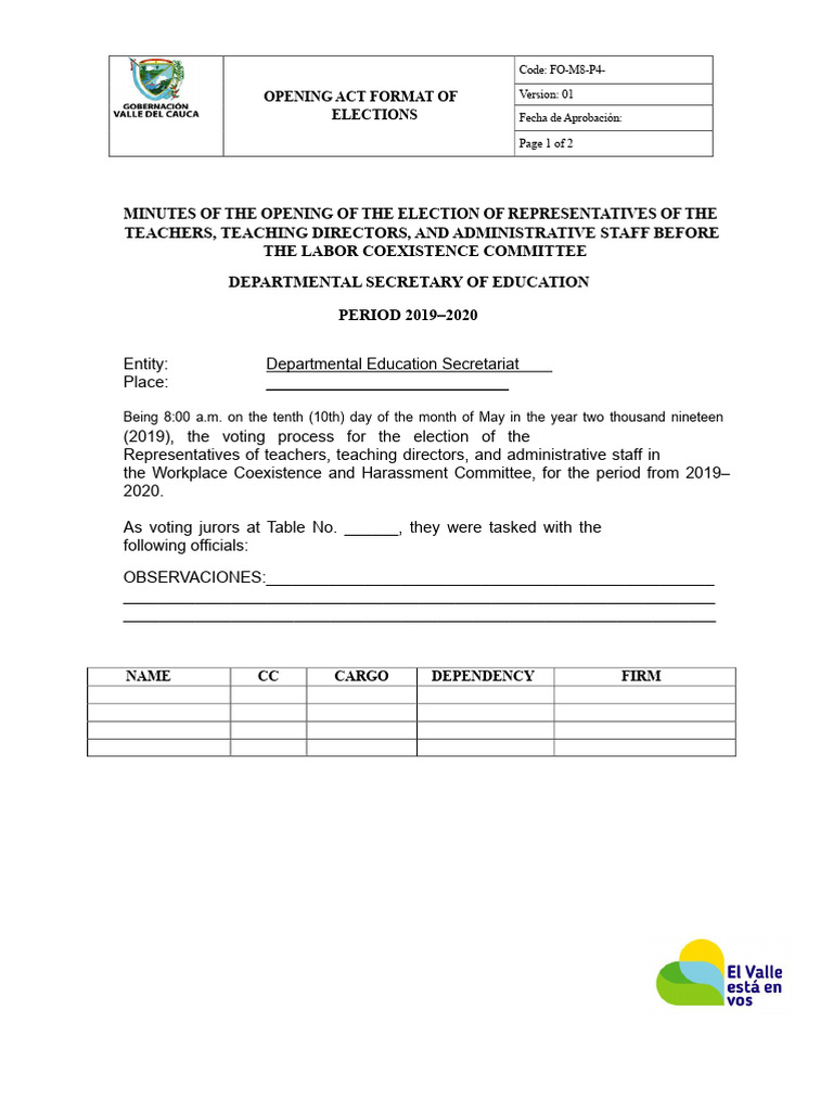 Election Opening Minutes Format | PDF