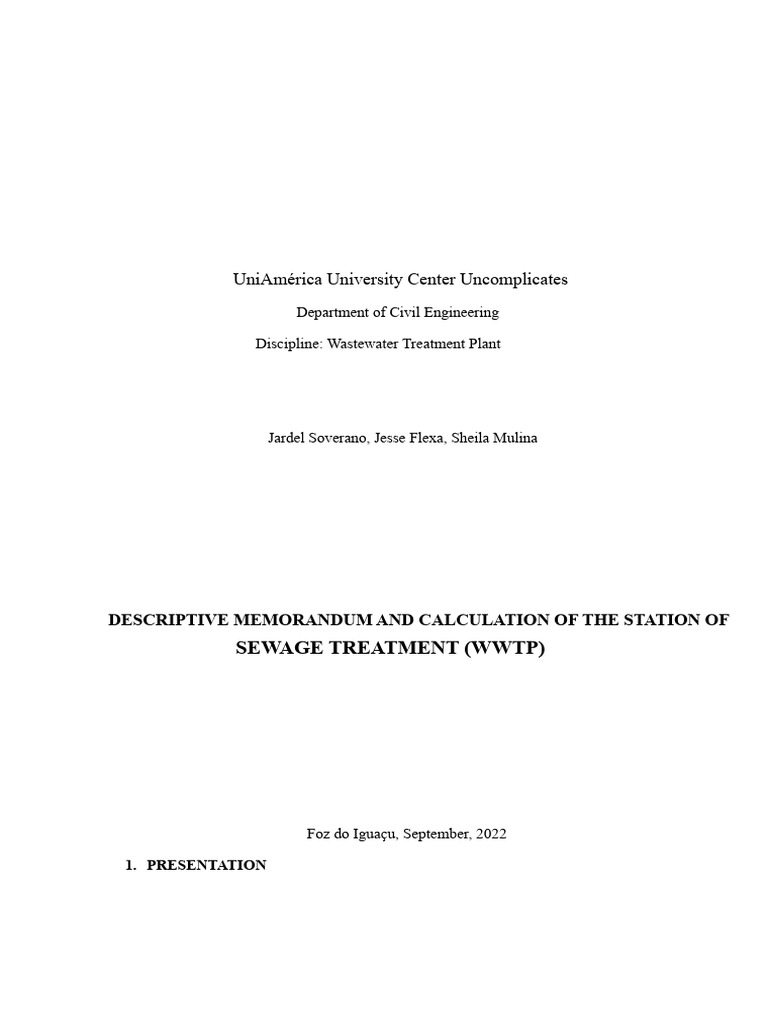 CALCULATION MEMORANDUM ETE | PDF | Sewage | Sewage Treatment