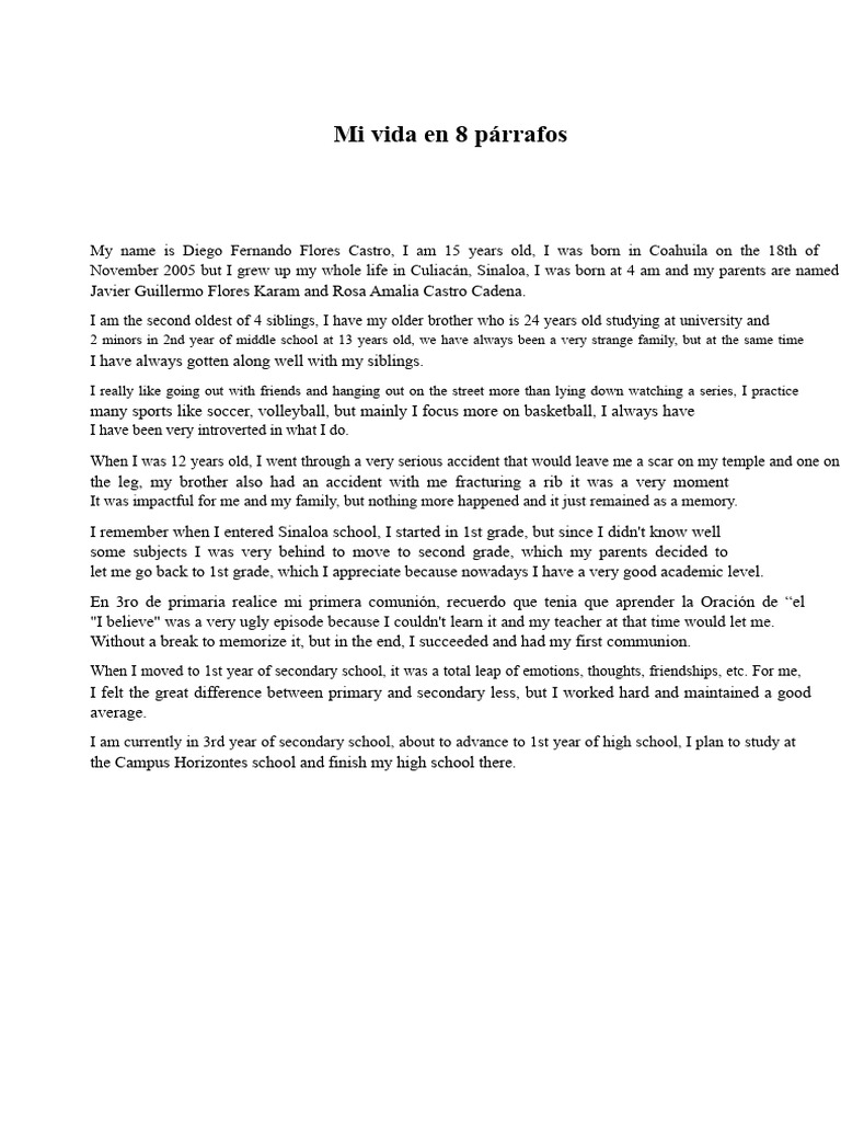 My Life in 8 Paragraphs | PDF