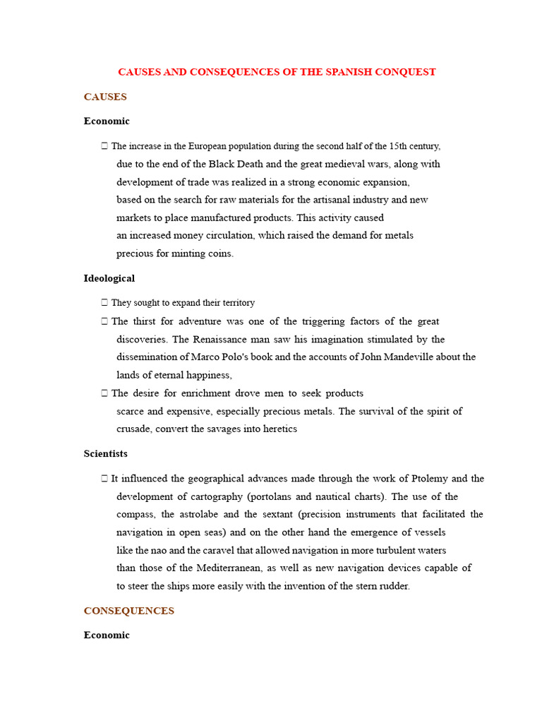 Causes and Consequences of The Spanish Conquest | PDF | Navigation ...