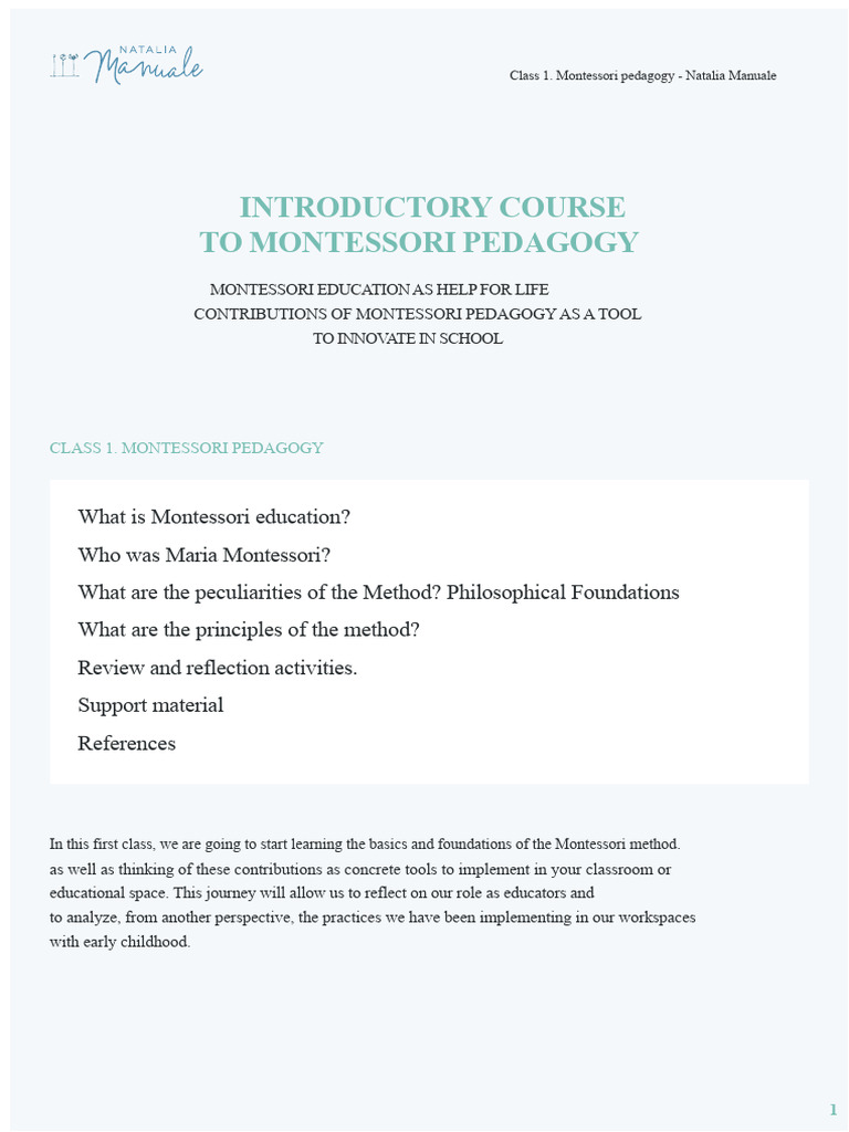 Intro to Montessori Pedagogy Basics | PDF | Montessori Education | Learning
