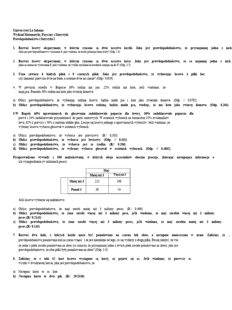 Warsztat Dotyczący Warunkowego I Bayesa PDF | PDF