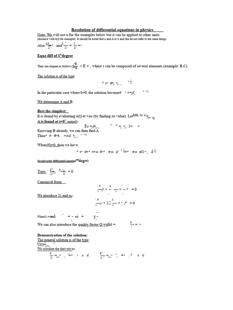 Resolution of Differential Equations in Physics | PDF | Equations ...