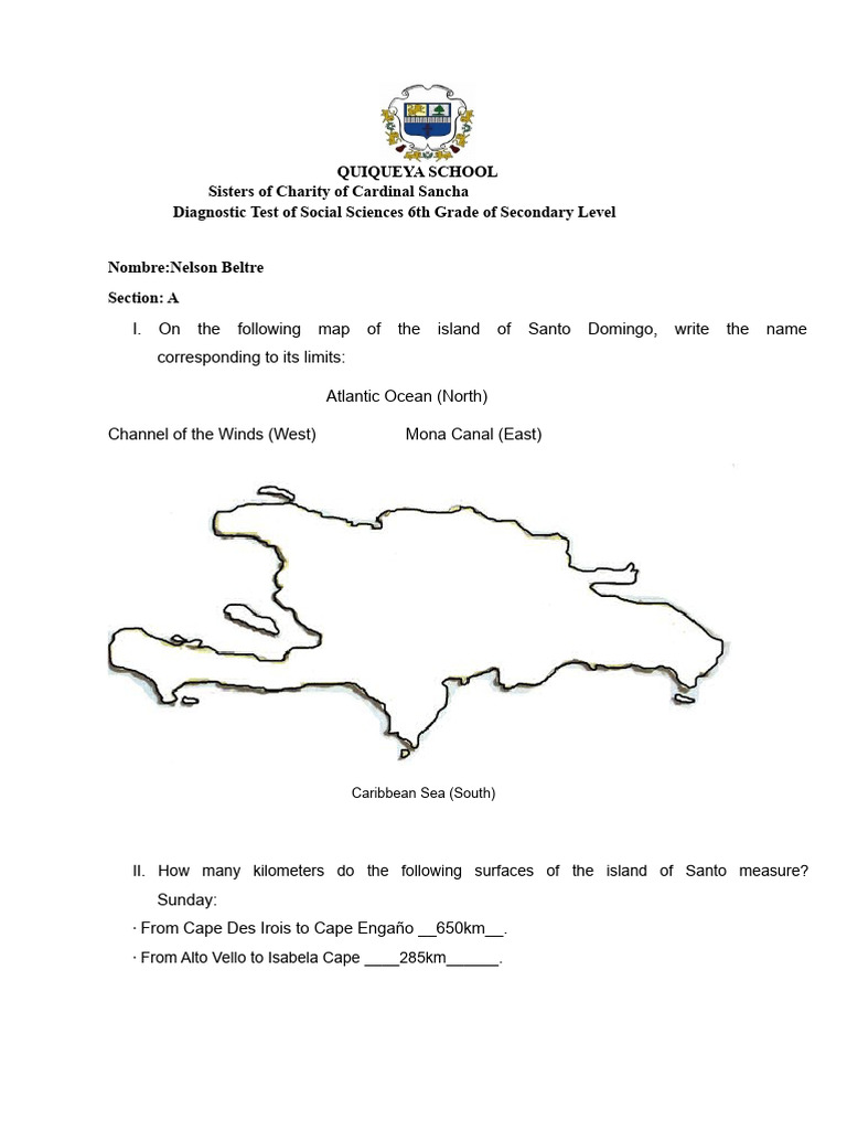 Diagnostic social test 6th grade of secondary school | PDF | Dominican ...